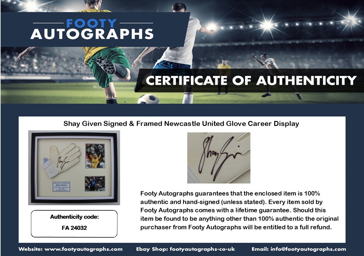 Shay Given Signed & Framed Newcastle United Glove Career Display + COA ...